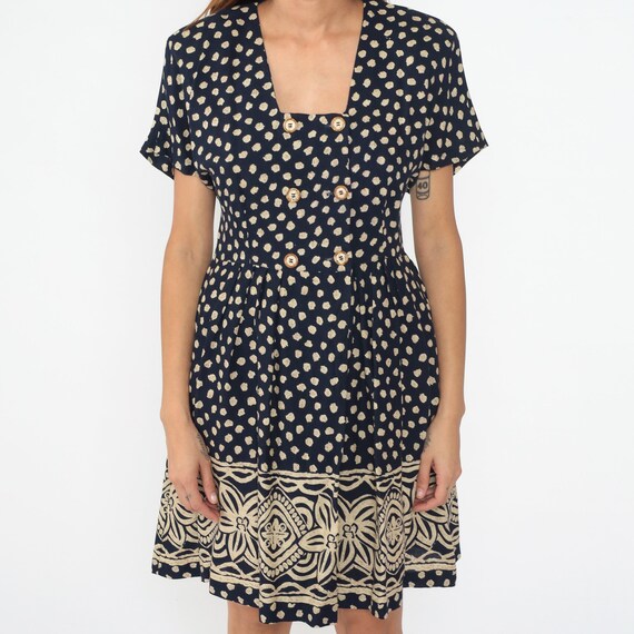 Popcorn Print Dress 90s Mini Double Breasted Button U… - Gem