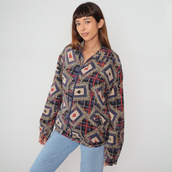 Playing Card Jacket 90s Silk Bomber Zip Up Windbreake… - Gem