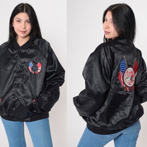 Satin Uniform Jacket 90s AFL-CIO Iron Workers Union Jacket Black Bomber ...