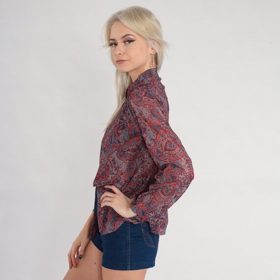 Open Front Top 70s Indian Floral Blouse Long sleeve S… - Gem