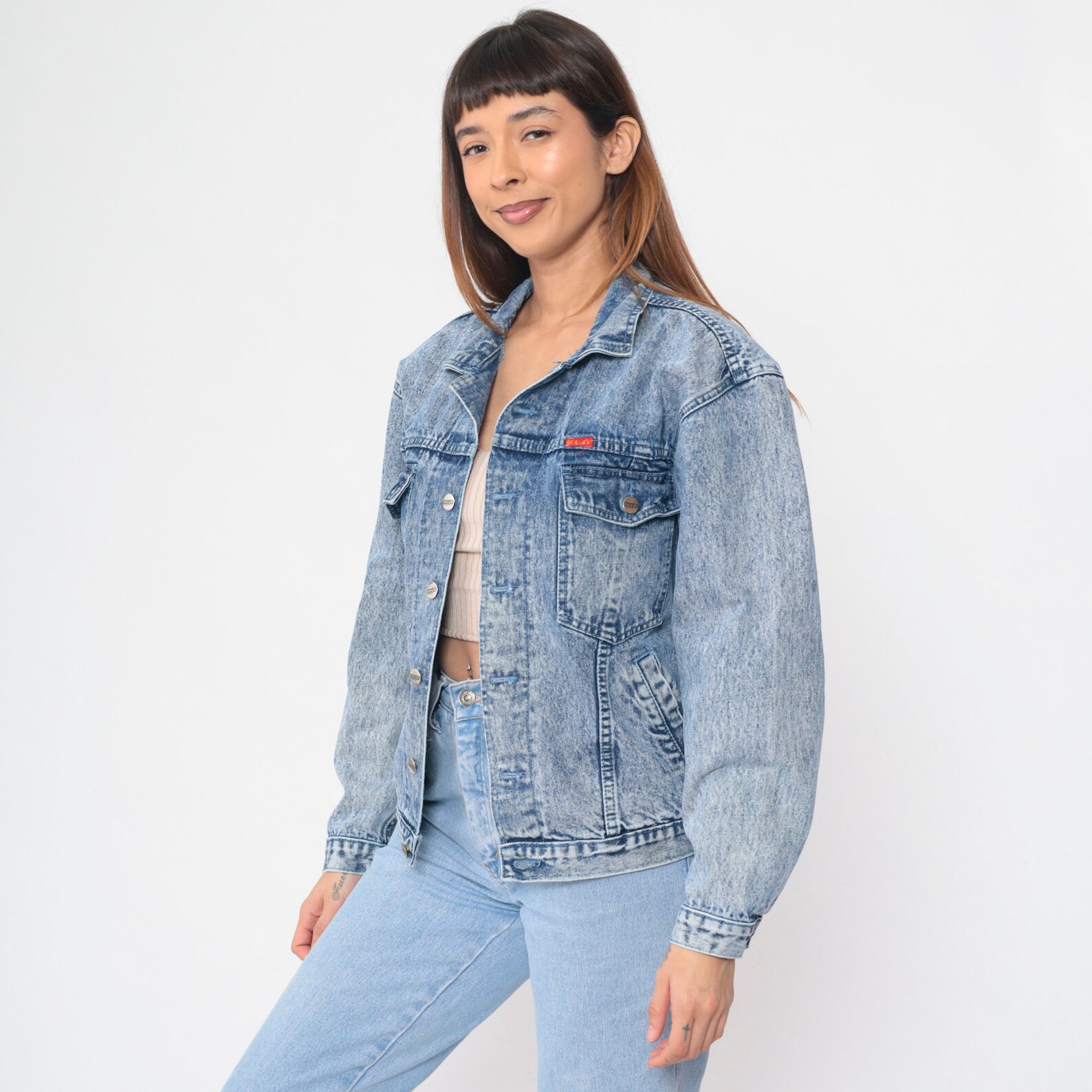 Stone Wash Denim Jacket 90s Boogie Jean Jacket Blue Button up Retro ...