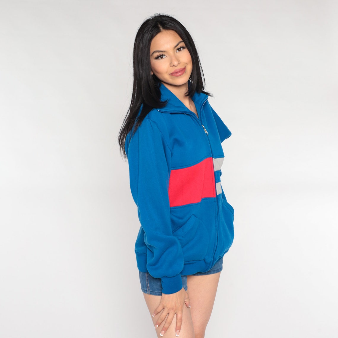 80s Track Jacket Royal Blue Striped Zip up Sweatshirt Warmup - Etsy