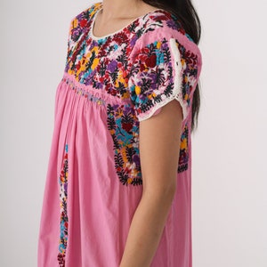 Oaxacan Maxi Dress 70s Pink Mexican Embroidered Dress Floral - Etsy