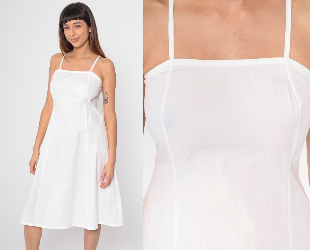 80s Sun Dress White Spaghetti Strap Sundress Midi Boho Vintage Summer ...