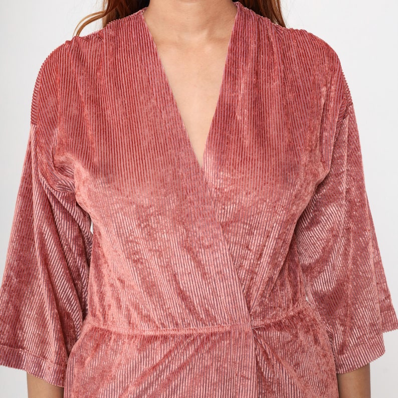 Dusty Rose Velour Robe 70s Maxi Wrap Dress Ribbed Textured Velvet ...