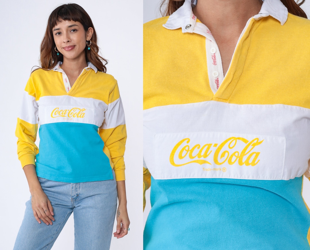Coca Cola Shirt 90s Color Block Coke Polo Shirt Long Sleeve Graphic ...