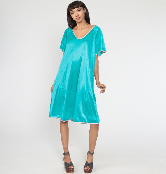 Turquoise Nylon Nightgown Lingerie Ringer Pajama Nigh… - Gem