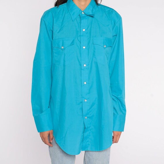 Blue Pearl Snap Shirt 90s Turquoise Button Up Western… - Gem