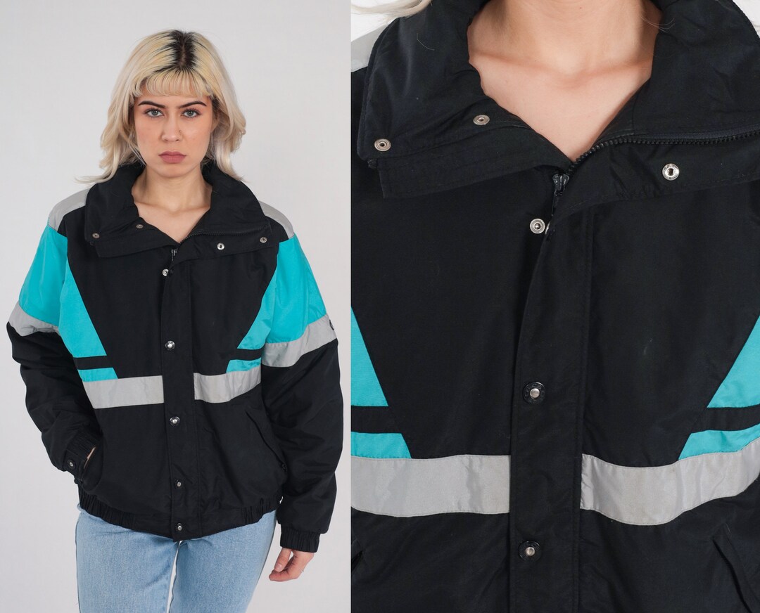 80s Ski Jacket Thinsulate Puffer Jacket Black Blue Color Block Puffy ...