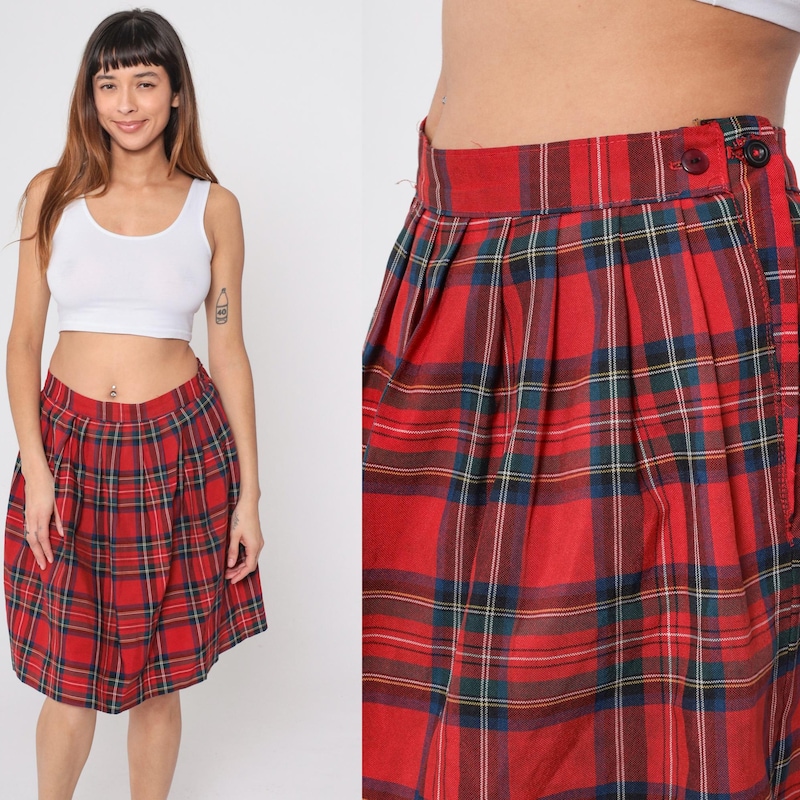 Red Plaid Skirt - Etsy