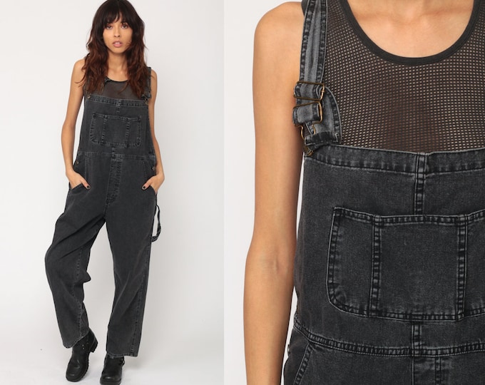 Black Denim Overalls 90s Grunge Baggy Bib Overalls Suspender Pants Jean ...