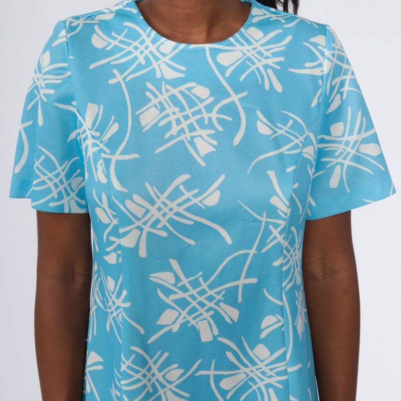 70s Mini Dress Abstract 60s Shift Mod Dress Blue Short Sleeve | Etsy