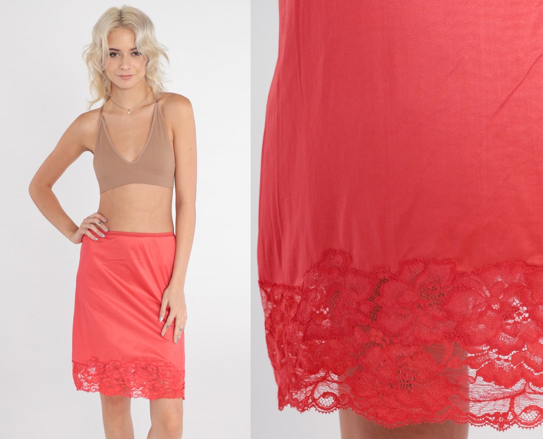 Pink Lace Slip Skirt 80s Vanity Fair Lingerie Mini Skirt Floral Half