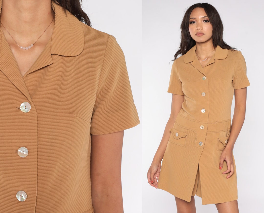 Mod Mini Romper Dress 60s Tan Shift Scooter Dress Built in Shorts Retro ...