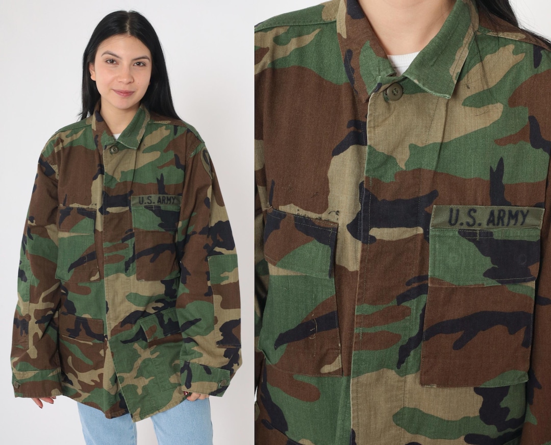 90s Camo Field Jacket U.S. Army 1st Cavalry Division Patch Woodland ...