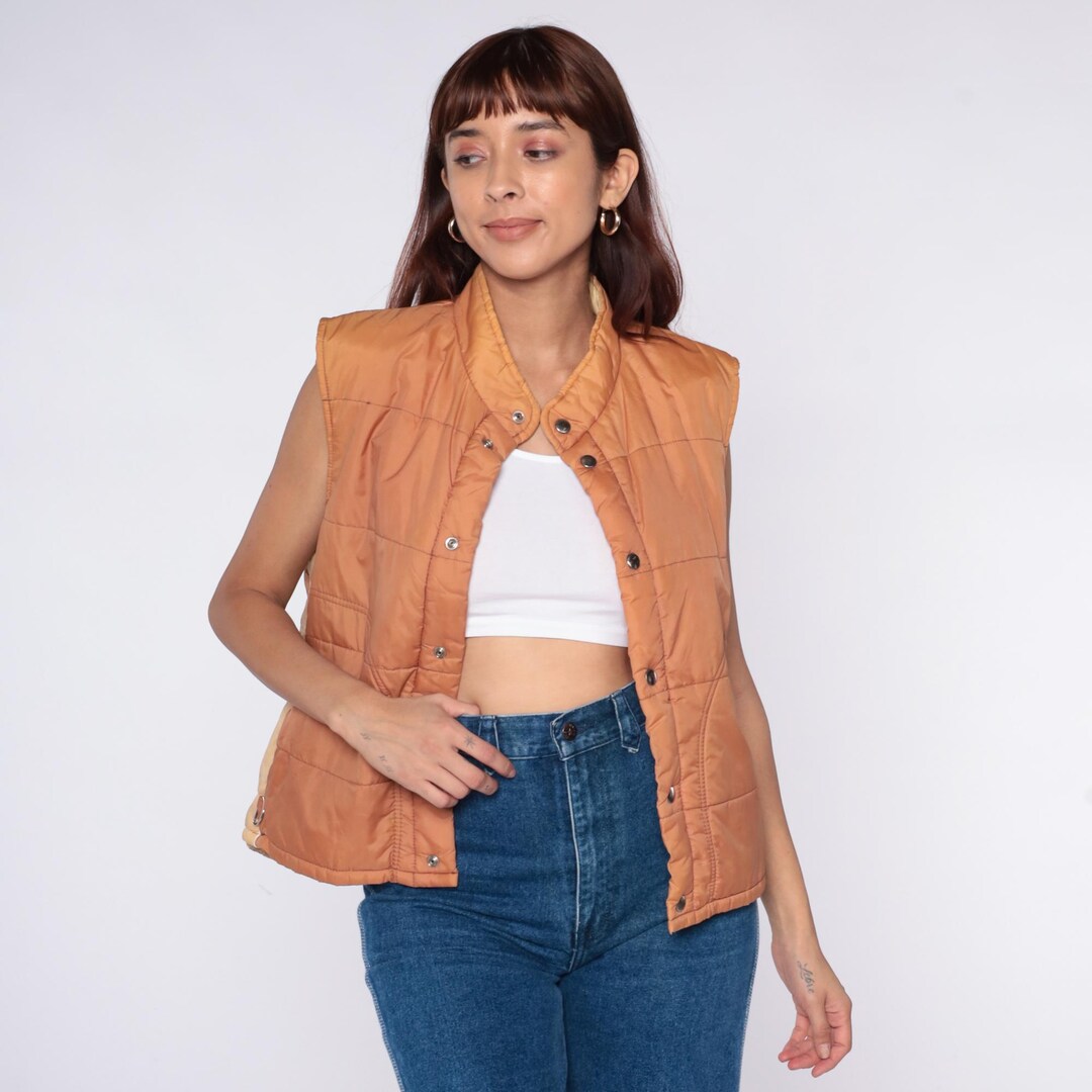 70s Puffer Vest Orange Quilted Puffer Sears Padded Jacket Rust Peach ...