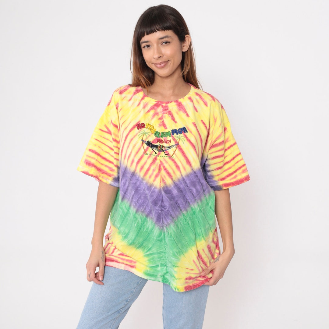 00s Jamaica Shirt Tie Dye No Problem Mon T Shirt Tropical Rasta Palm ...
