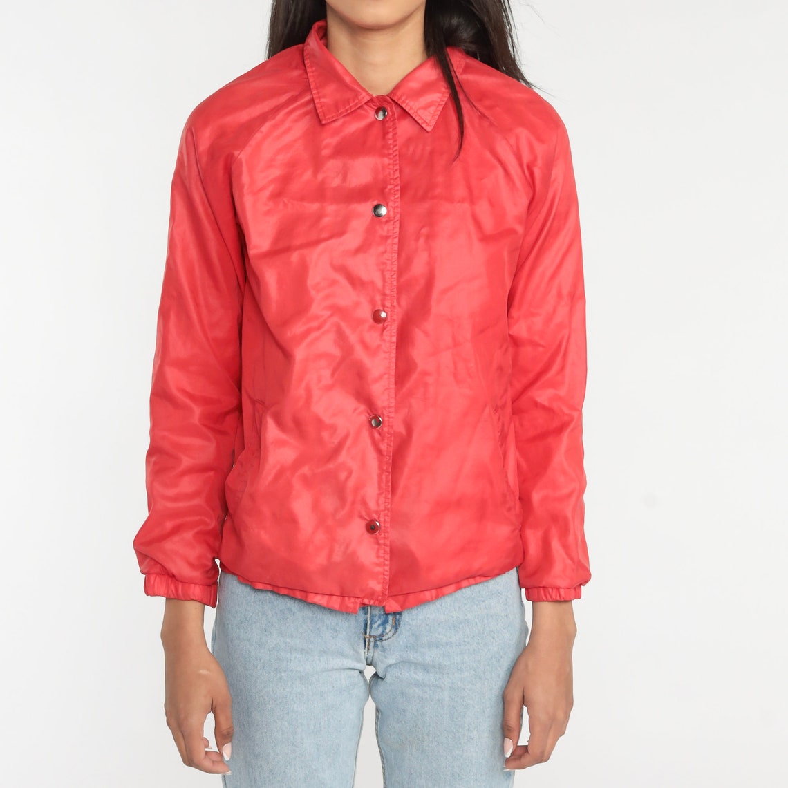 Red Nylon Jacket 80s Lightweight Shell Jacket Retro Plain Snap - Etsy