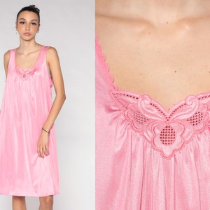 Pink Nightgown 80s Midi Slip Lounge Dress Sleeveless Knee Length Shift ...