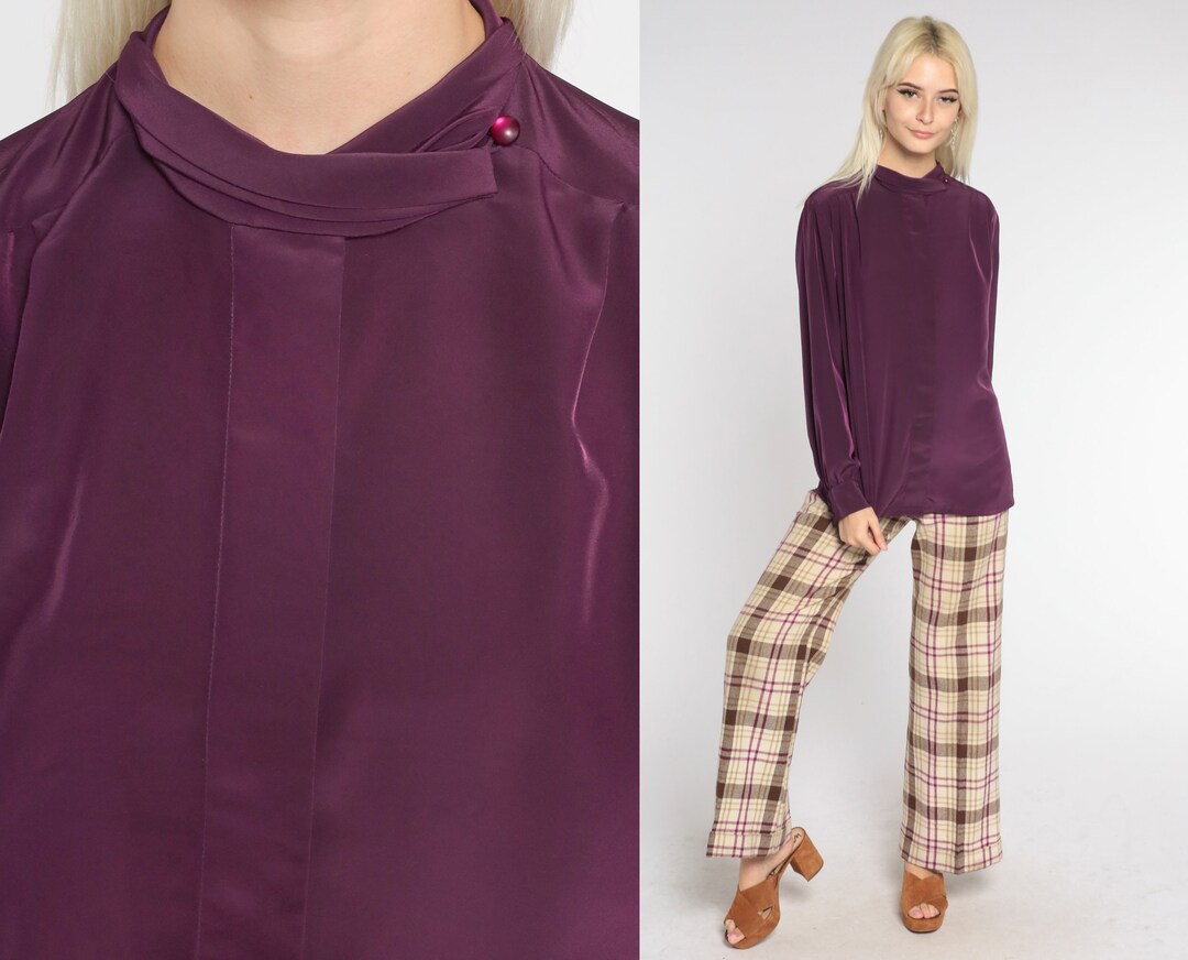 Eggplant Blouse 80s Purple Pendleton Shirt Long Sleeve High Neck Top ...
