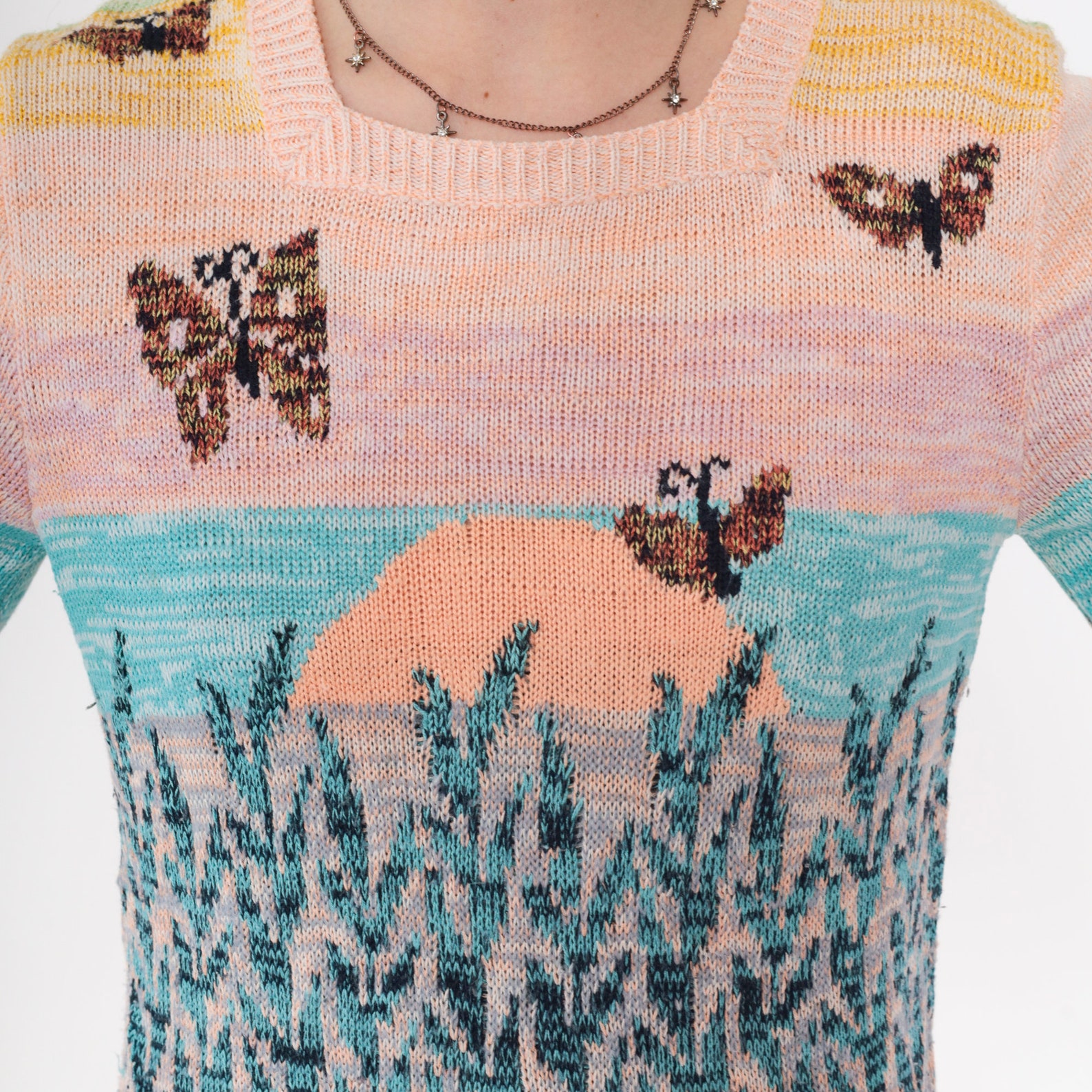 70s Arpeja Sweater Sunset Butterfly Print Space Dye Sweater Bohemian ...