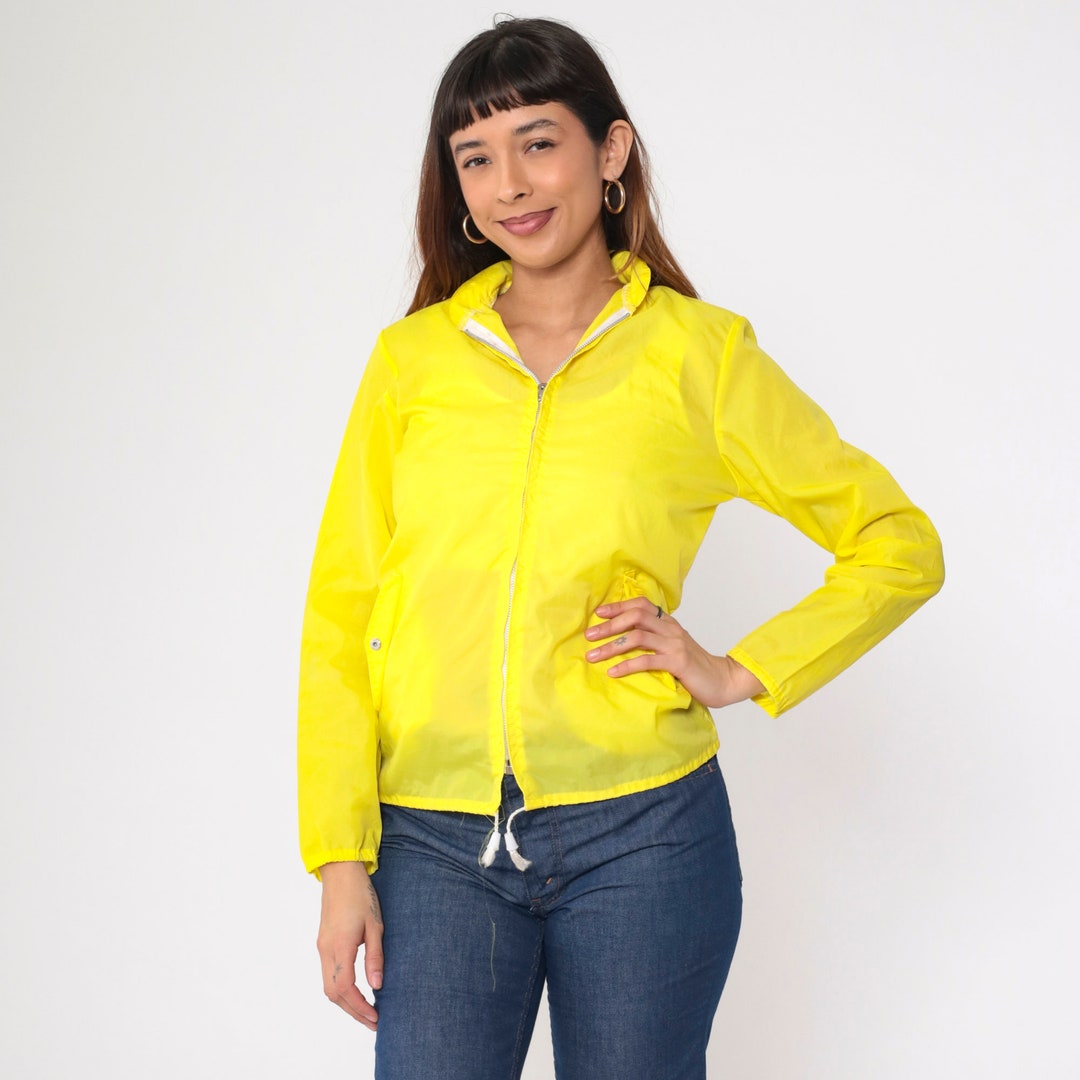 Yellow Raincoat 70s Windbreaker Semi-sheer Nylon Coat Basic Seventies ...