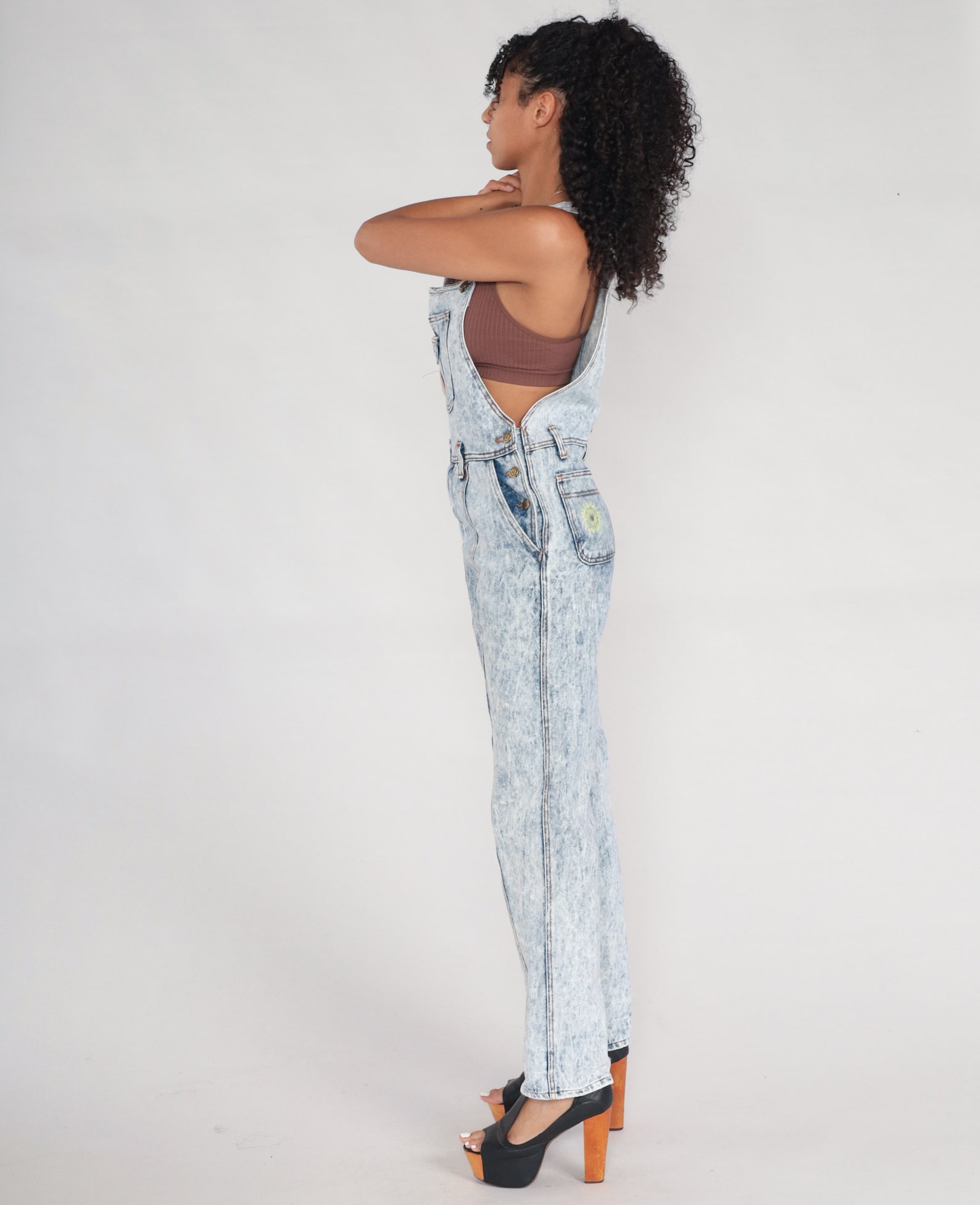 Acid Wash Denim Overalls 90s Painted Denim Bib Overalls Tapered ...