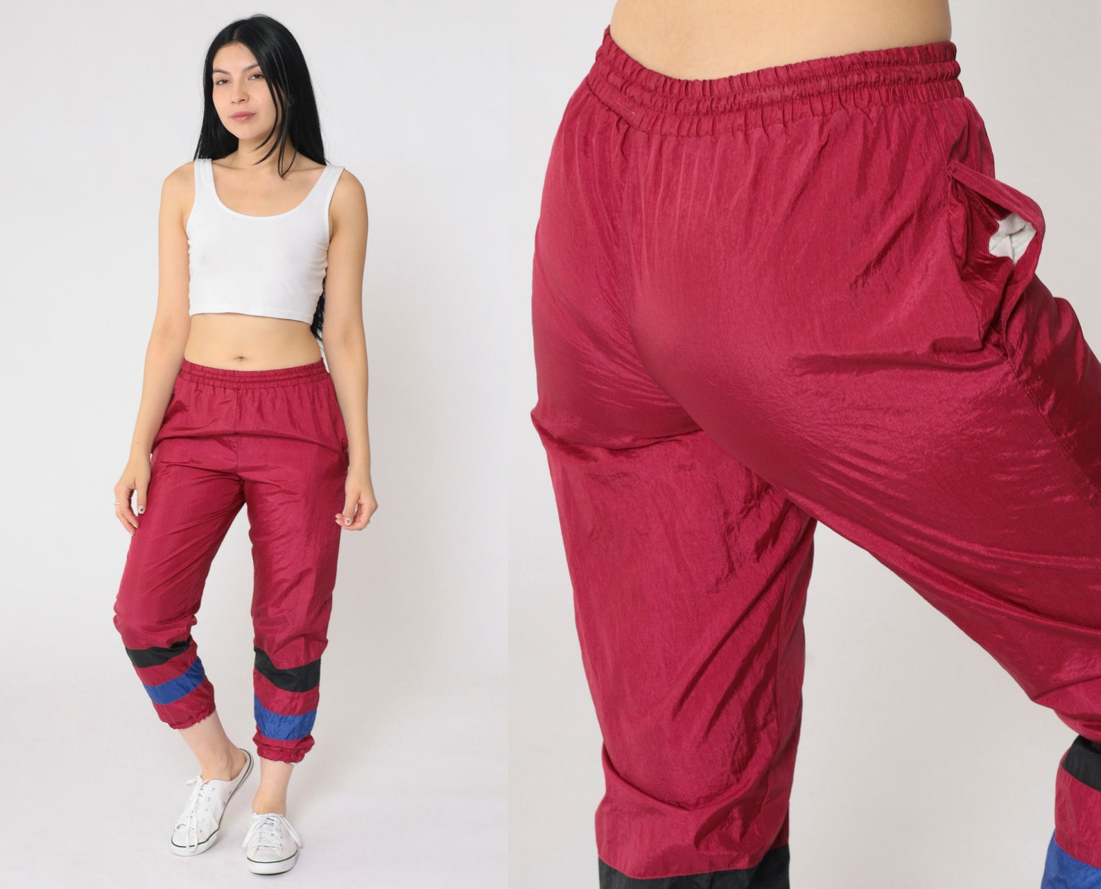 90s Track Pants Raspberry Striped Nylon Jogging Pants Warmup ...