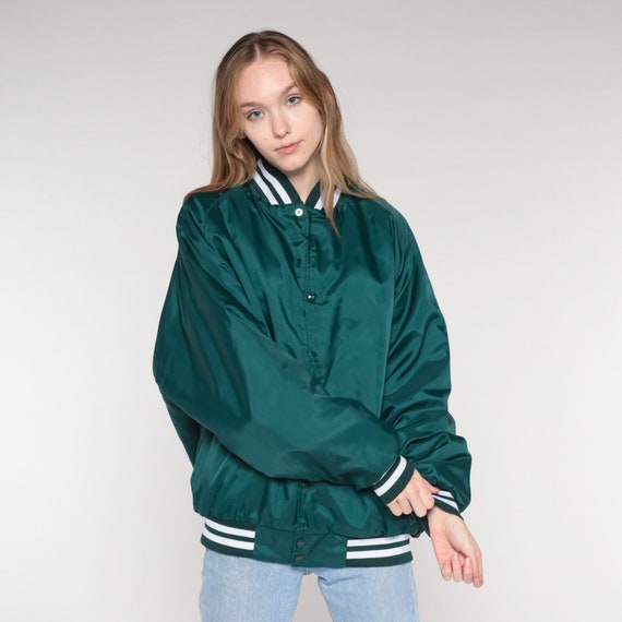 Vintage Bomber Jacket 80s Bowling Uniform Jacket Pine… - Gem