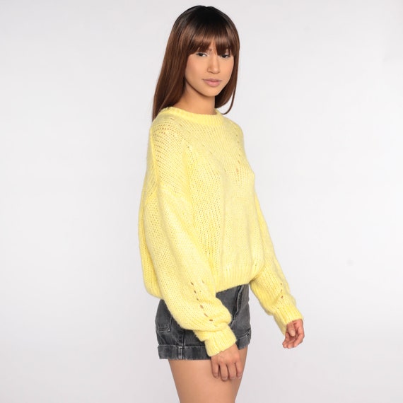 Sheer Yellow Sweater Pastel Shirt 80s Knit Cutout Swe… - Gem