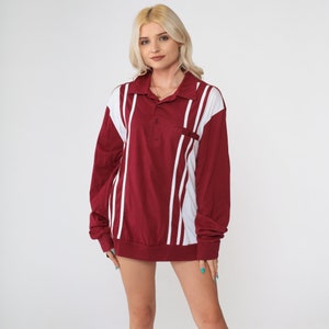 90s Striped Shirt Burgundy Long Sleeve Shirt Color Block White Red ...
