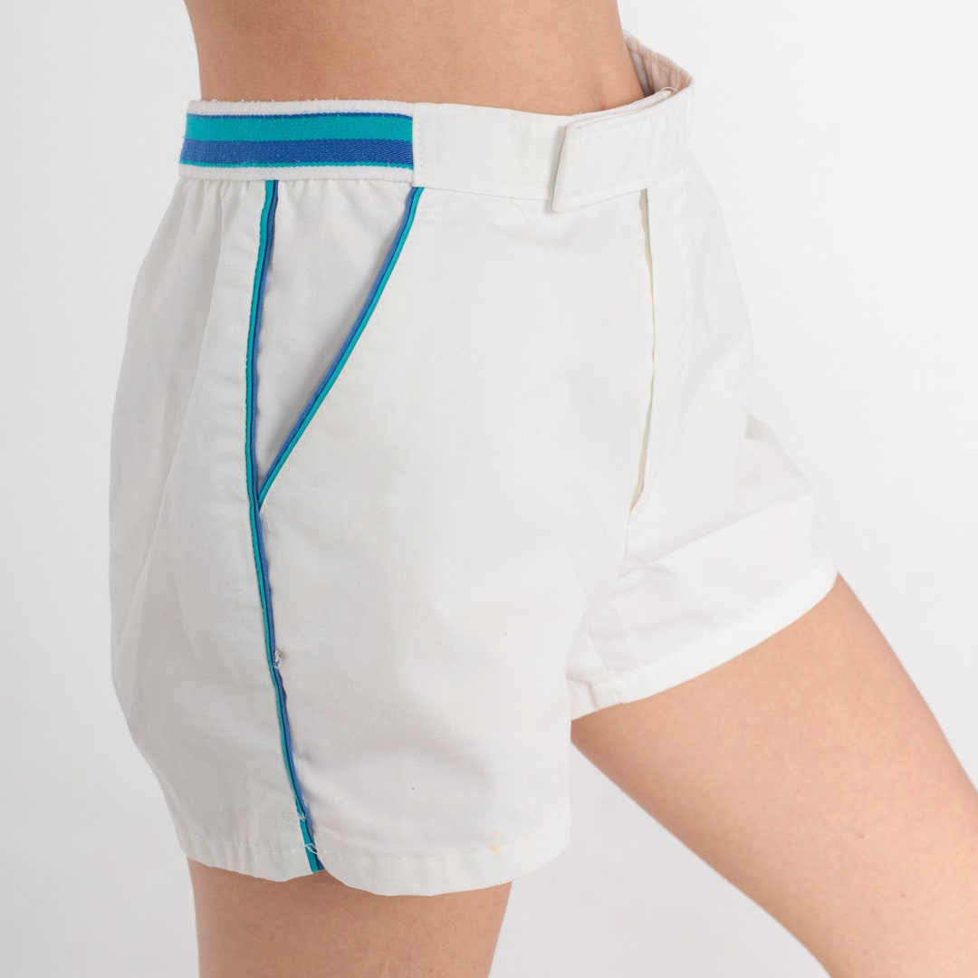 White Tennis Shorts 80s Jantzen Shorts Retro Blue Striped Ringer Shorts ...