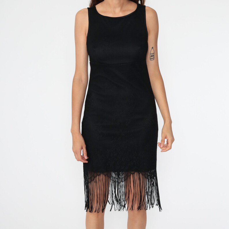 Black Fringe Dress LACE Flapper Gothic Mini 90s Boho Party | Etsy