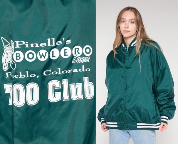 Vintage Bomber Jacket 80s Bowling Uniform Jacket Pine… - Gem