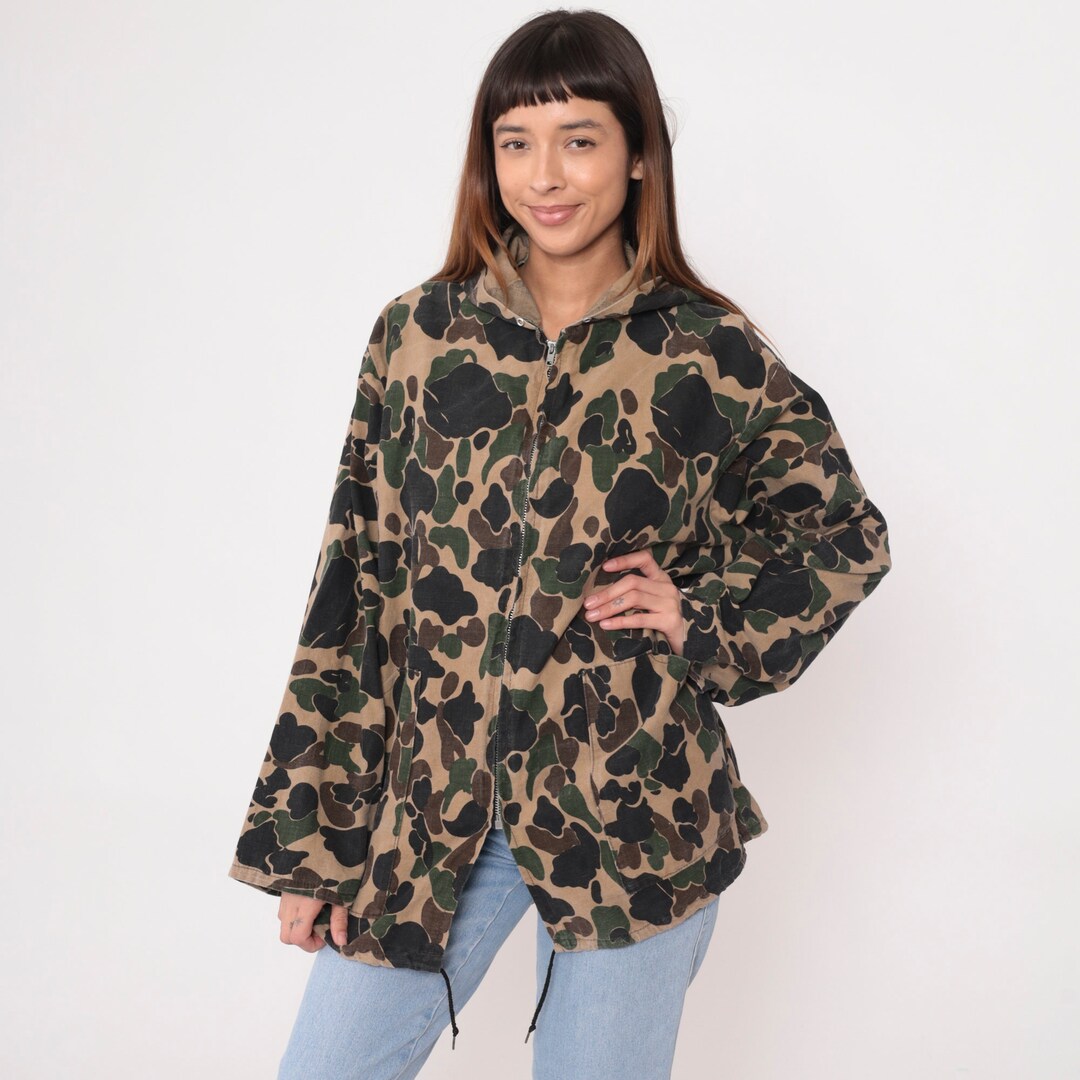 Hooded Camouflage Jacket 90s Military Camo Hood Jacket Army Commando Cargo Hoodie 1990s Vintage ...