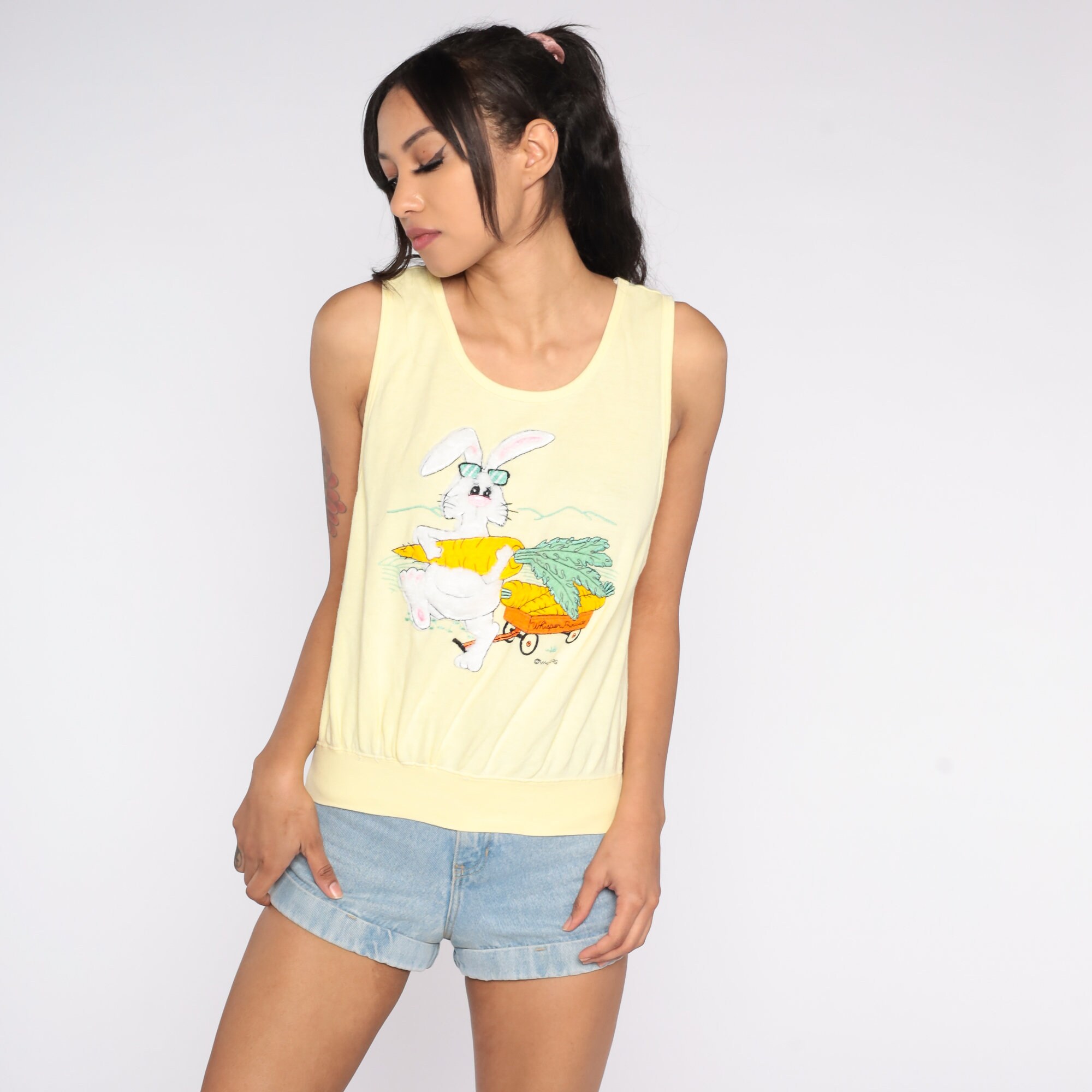 Fuzzy Bunny Shirt 80s Yellow Rabbit Graphic Tank Top Retro - Etsy