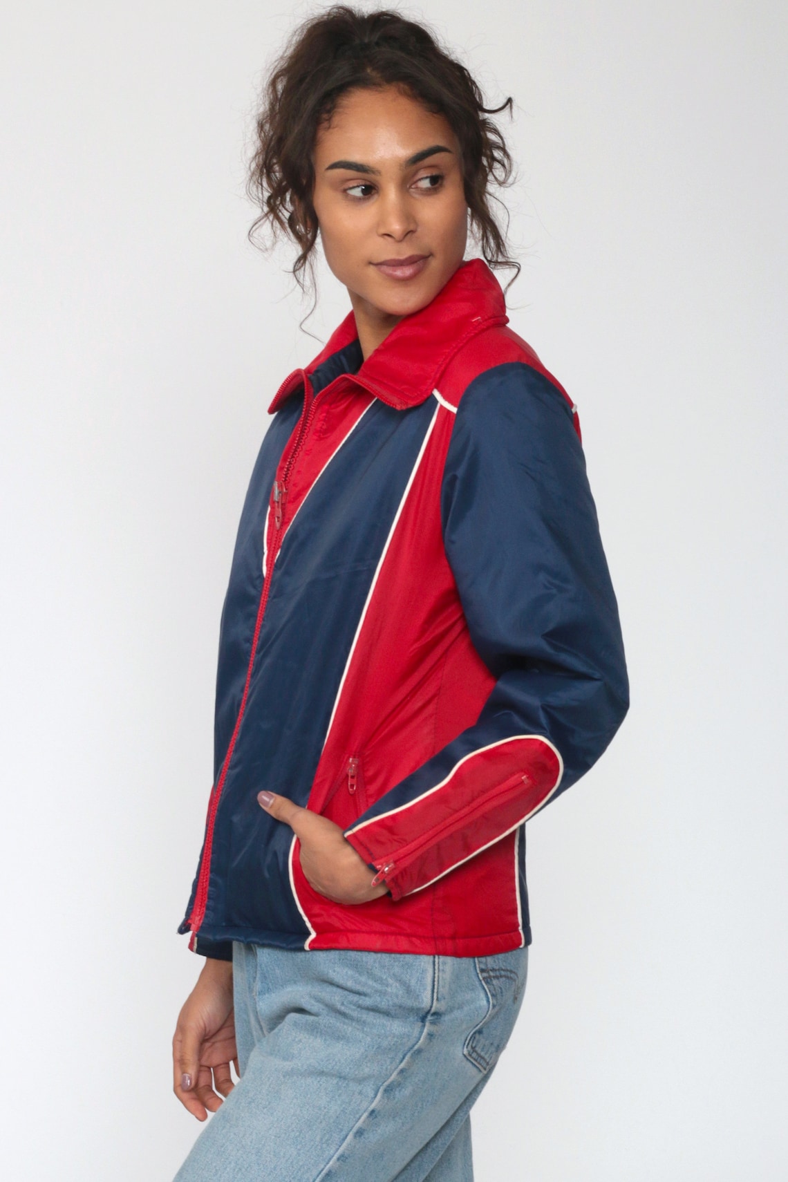 Puffer Jacket Blue Ski Jacket Retro 80s Striped Puffy Coat | Etsy