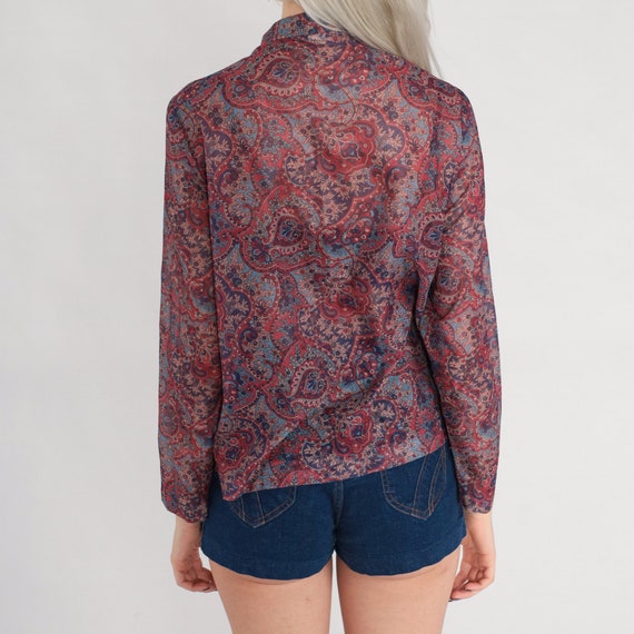 Open Front Top 70s Indian Floral Blouse Long sleeve S… - Gem