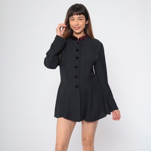 Simple Black Jacket 80s Button up Blazer Wine Velvet Trim High Neck ...