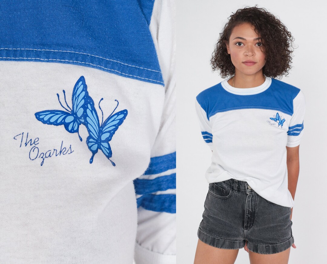 The Ozarks Shirt 80s Ringer Tee Butterfly T-shirt Floral Graphic Tee ...