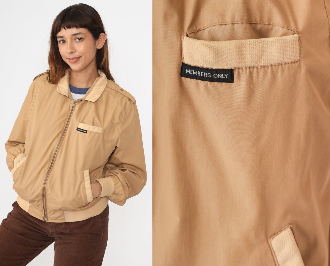 Tan Members Only Jacket 80s Zip up Windbreaker Bomber Cafe Racer ...