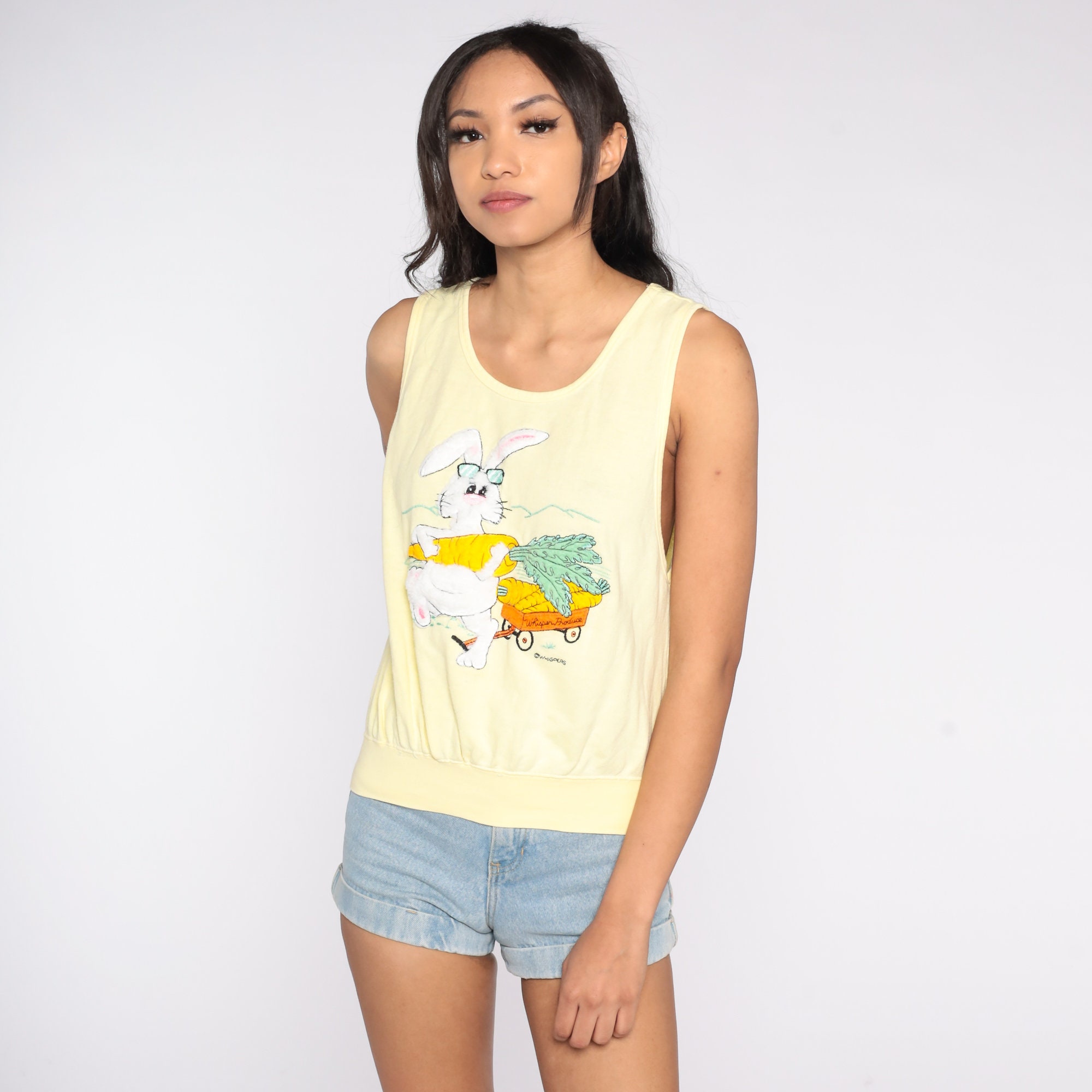 Fuzzy Bunny Shirt 80s Yellow Rabbit Graphic Tank Top Retro - Etsy
