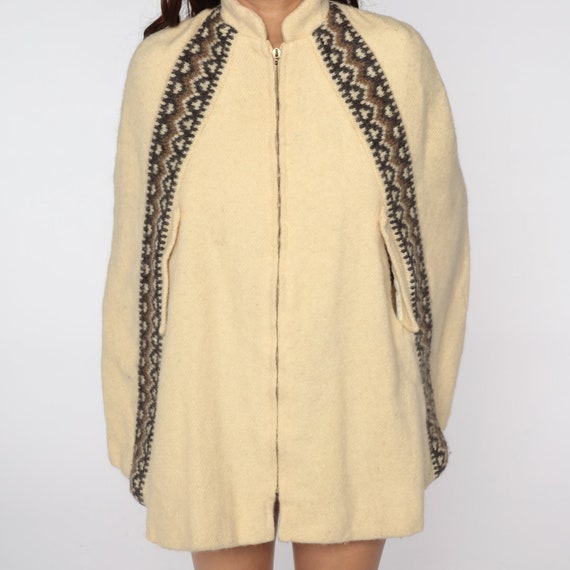 Wool Cape Coat 60s Cream Icelandic Cape Mod Jacket Hi… - Gem