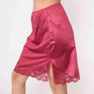 Raspberry Slip Skirt 70s Lingerie Skirt LACE Slip Midi Front Slit Pinup ...
