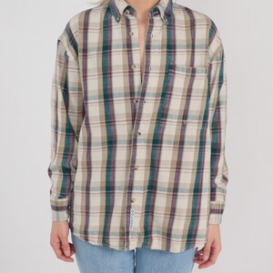 Dockers Flannel Shirt 90s Plaid Button up Retro Grunge Lumberjack Long Sleeve Boyfriend Beige ...