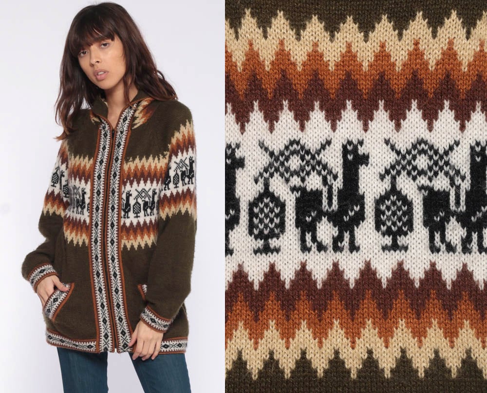 Ecuadorian Alpaca Cardigan Hooded Sweater - munimoro.gob.pe