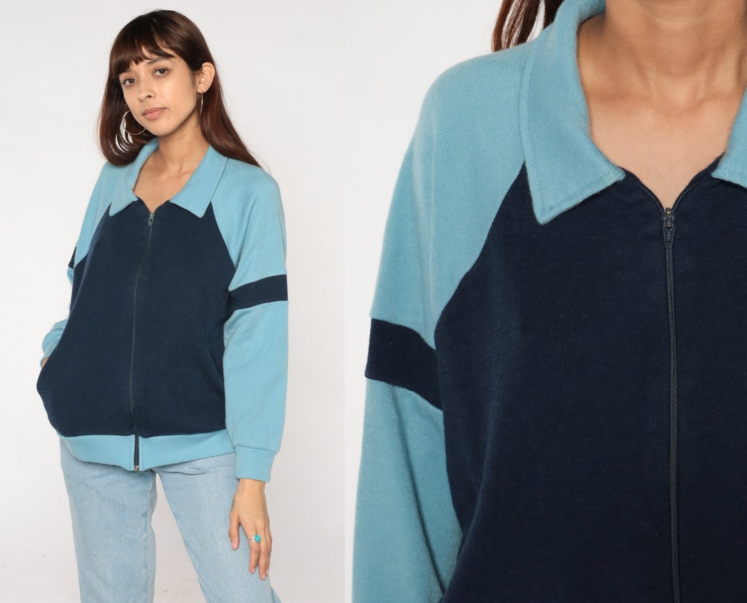 80s Track Jacket Navy Blue Striped RAGLAN Sleeve Zip up - Etsy