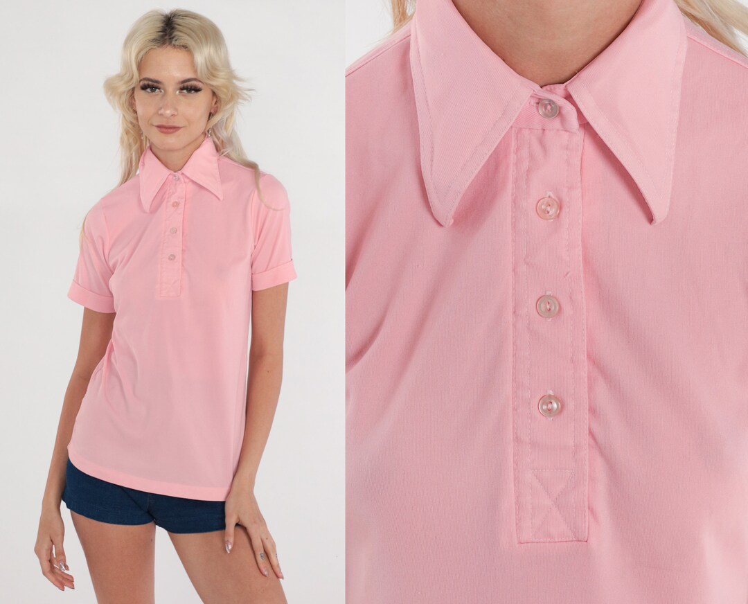 Baby Pink Polo Shirt 70s Collared T-shirt Preppy Short Sleeve Tshirt ...