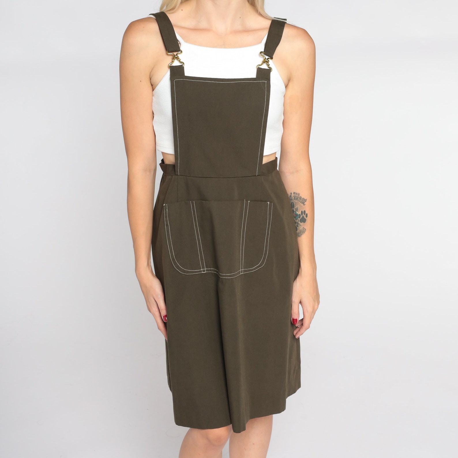 60s Overall Dress Brown Mini Dress Retro Pinafore Bib Dress - Etsy