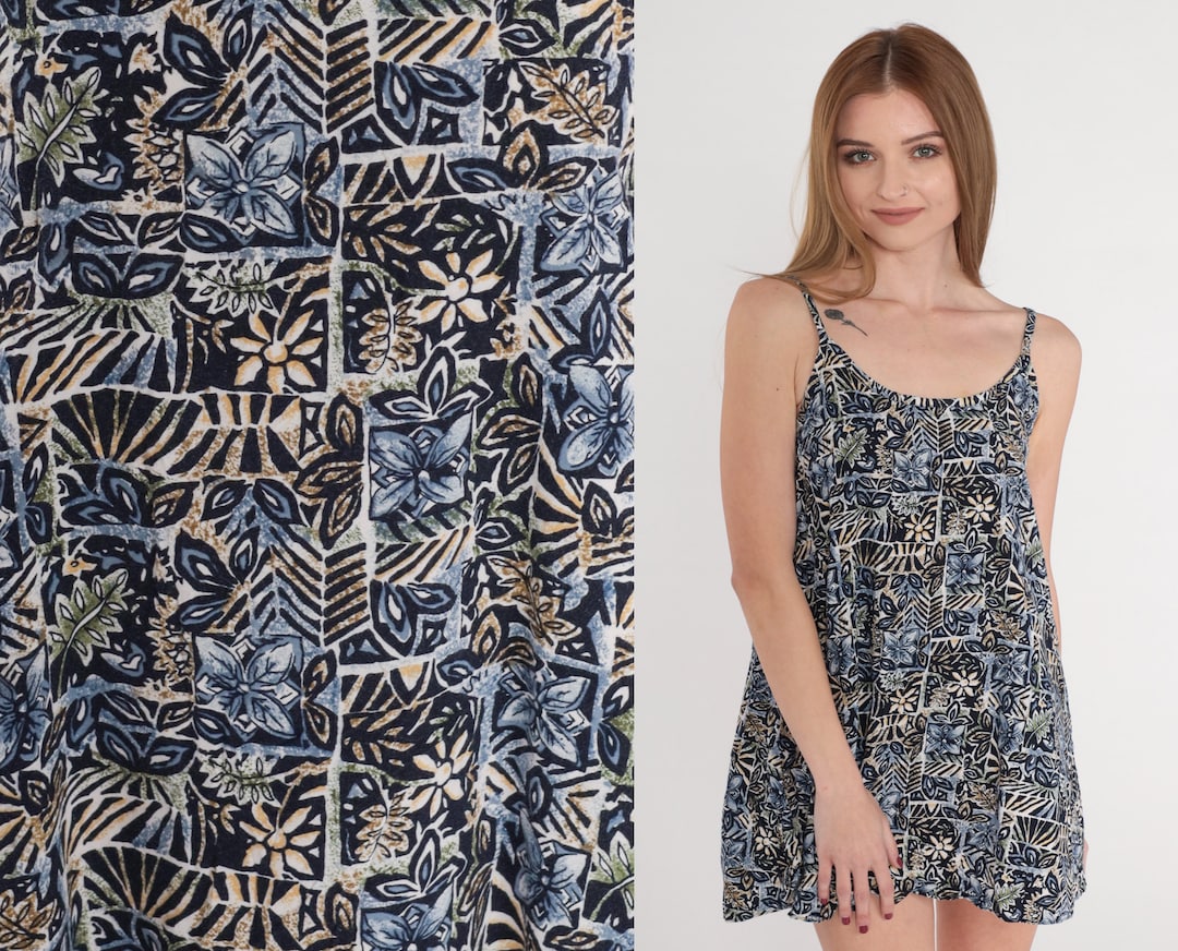 Tropical Tank Top 90s Tunic Top Geometric Floral Stamp Print Sleeveless ...